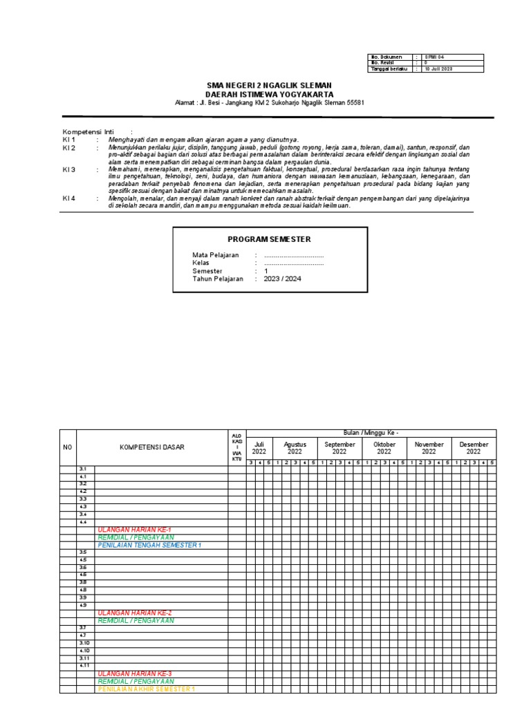 Format Program Semester | PDF