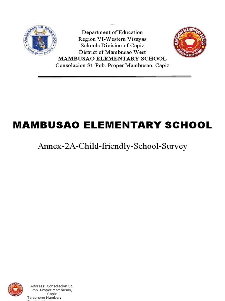 Mambusao ES Annex 2a Child Friendly School Survey | PDF | Schools | Teachers