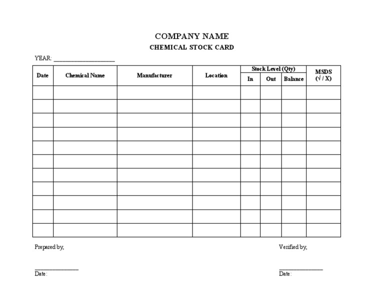 Chemical Stock Card Template | PDF