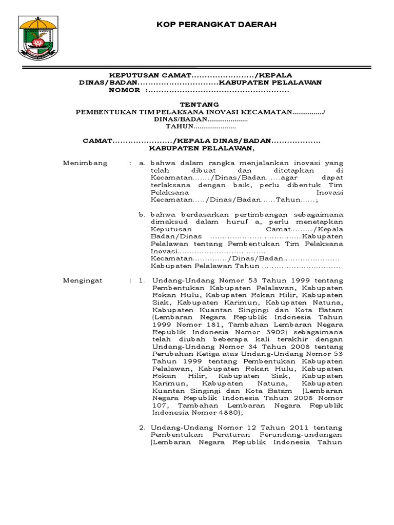 Contoh SK Tim Pelaksana Inovasi | PDF