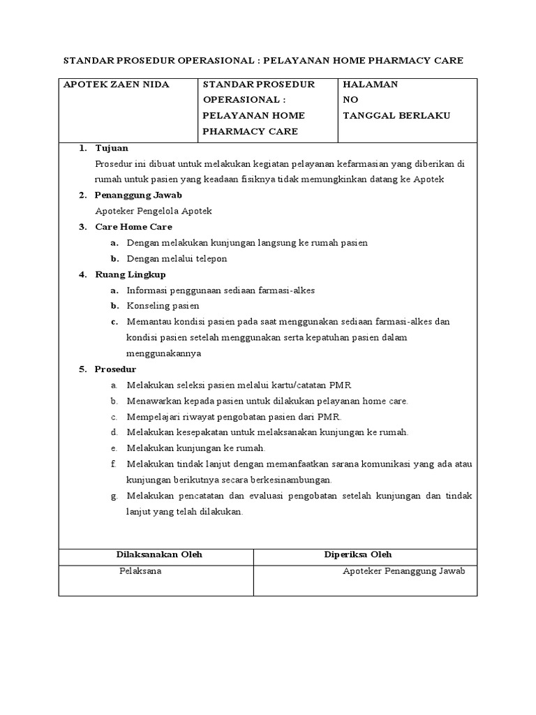 Prosedur Home Pharmacy Care Apotek Zaen Nida | PDF | Kesehatan Holistik