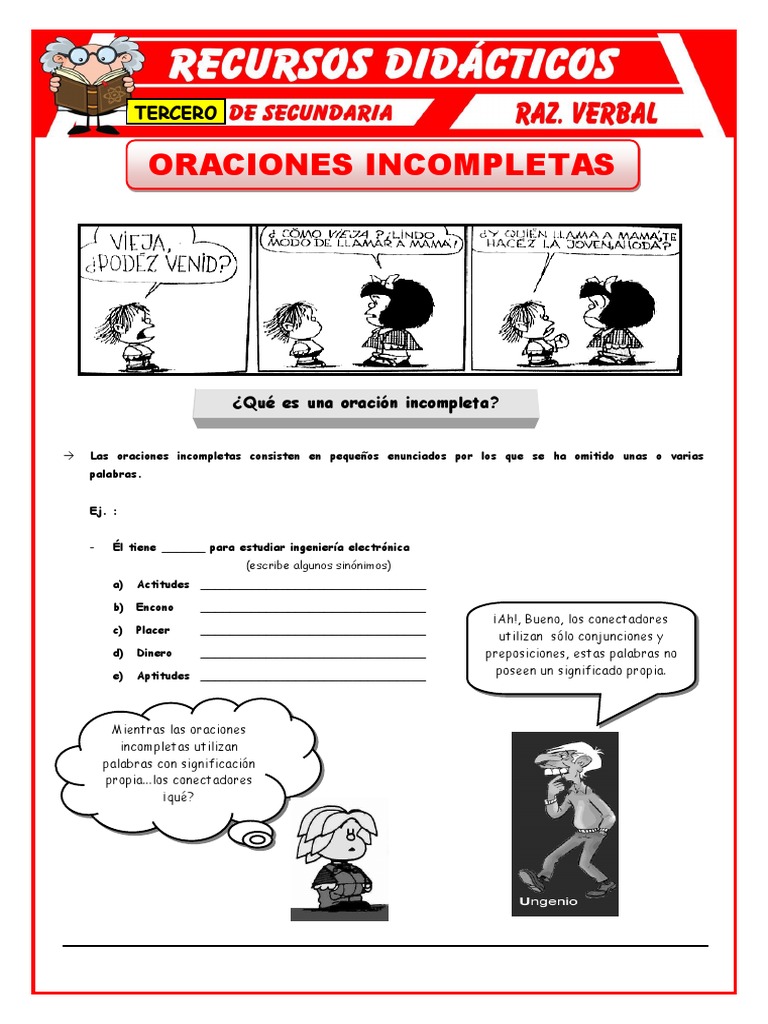 Oraciones Incompletas 3ro. Secundaria | PDF