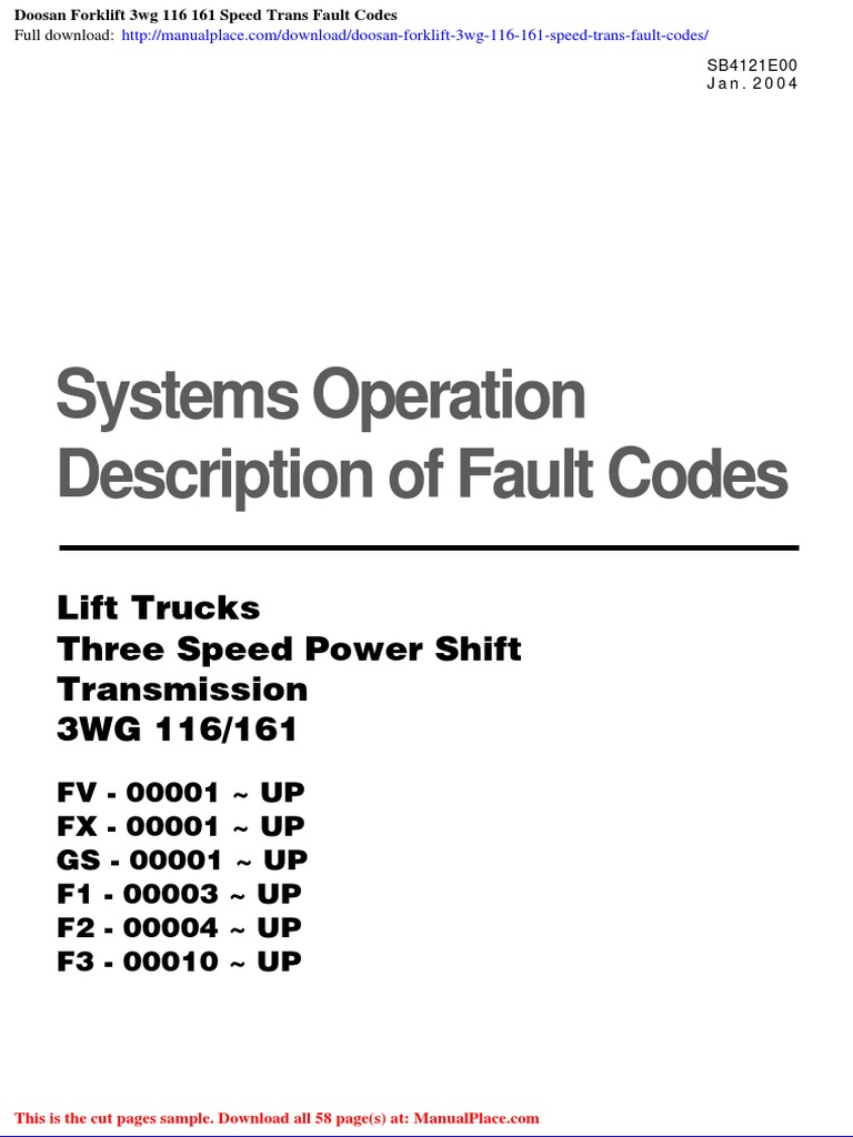 Doosan Forklift 3wg 116 161 Speed Trans Fault Codes | PDF | Automatic ...