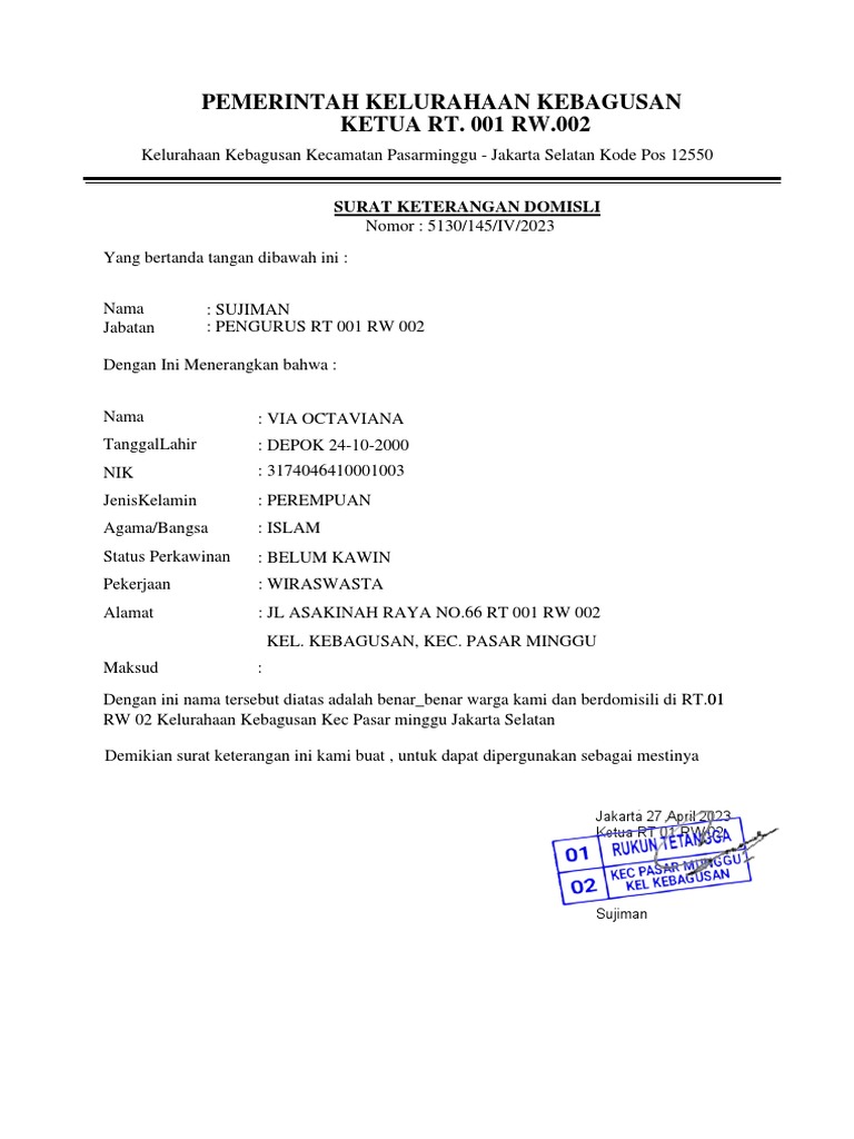 SKD (Surat Keterangan Domisili | PDF