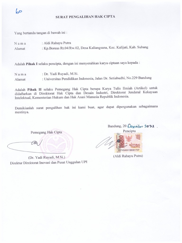 Surat Pengalihan Hak Cipta | PDF
