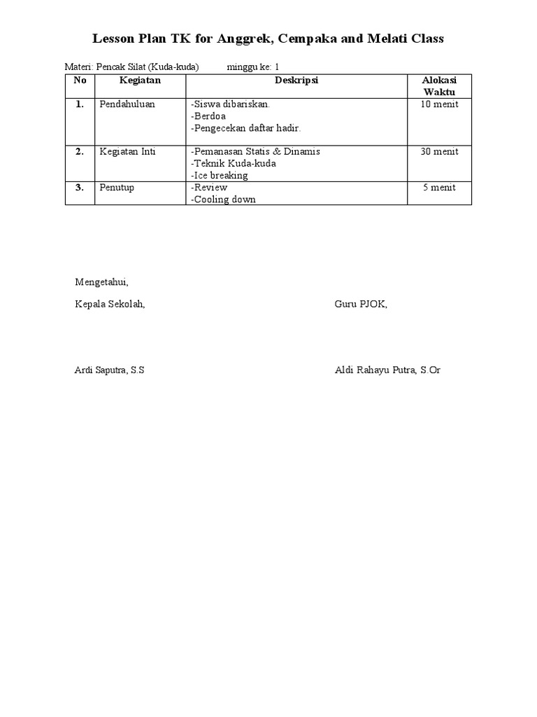 Lesson Plan TK | PDF