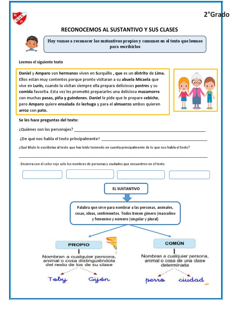 Ficha El Sustantivo y Sus Clases 2grado RP | PDF | Artes del Lenguaje y ...