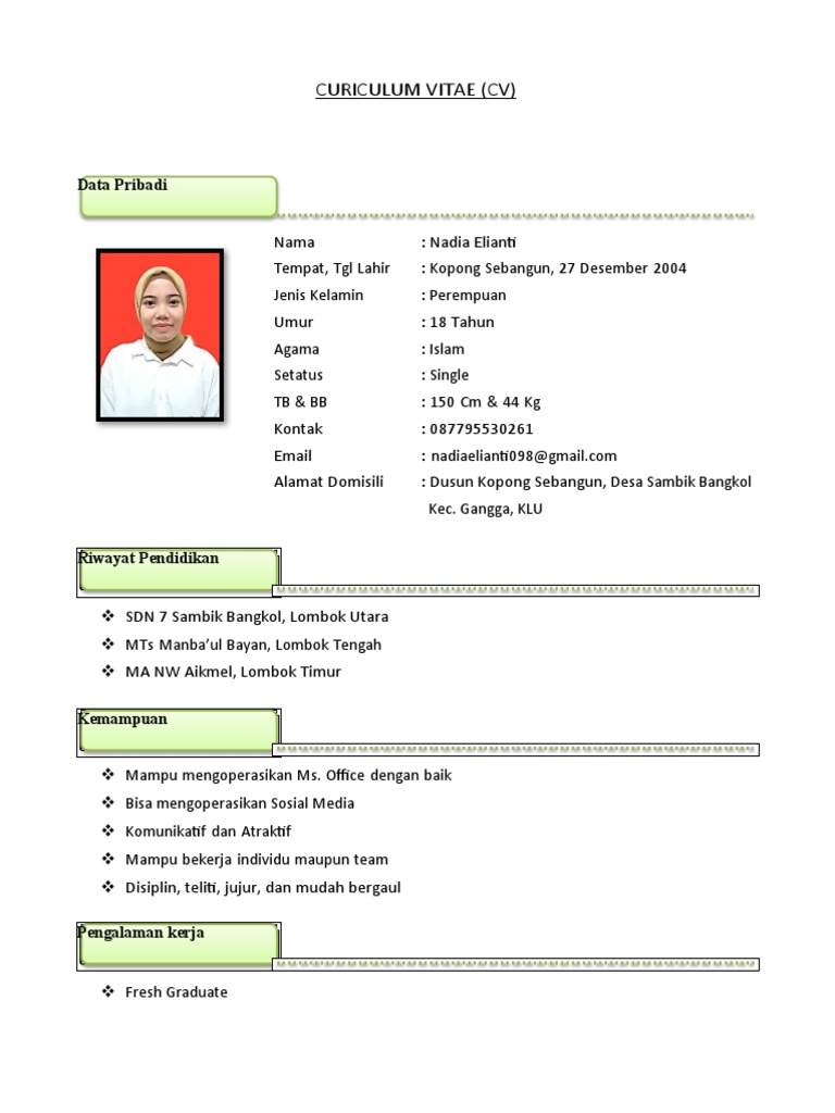 CV Nadia PDF | PDF