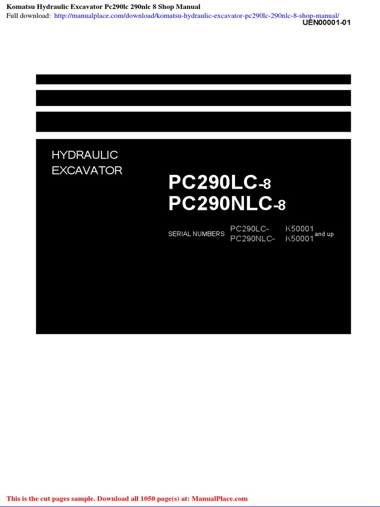 Komatsu Hydraulic Excavator Pc290lc 290nlc 8 Shop Manual | PDF | Valve ...
