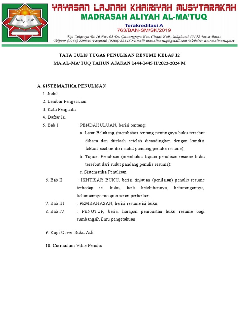 Panduan Penulisan Resume Kelas 12 | PDF