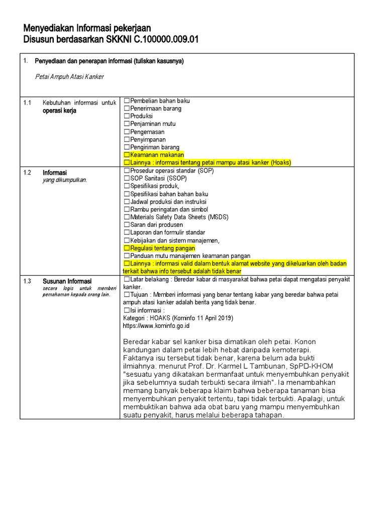 Form 1. Menyediakan Informasi Pekerjaan | PDF