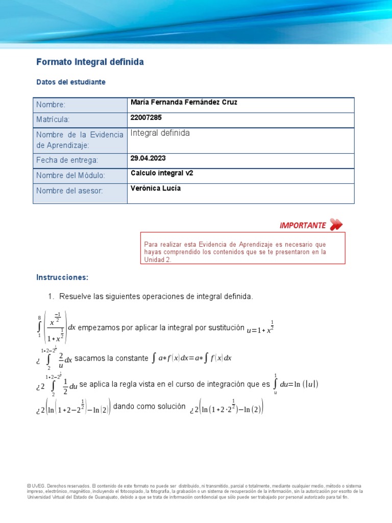 Fernanda Fernandez Integraldefinida | PDF | Integral | Raíz cuadrada