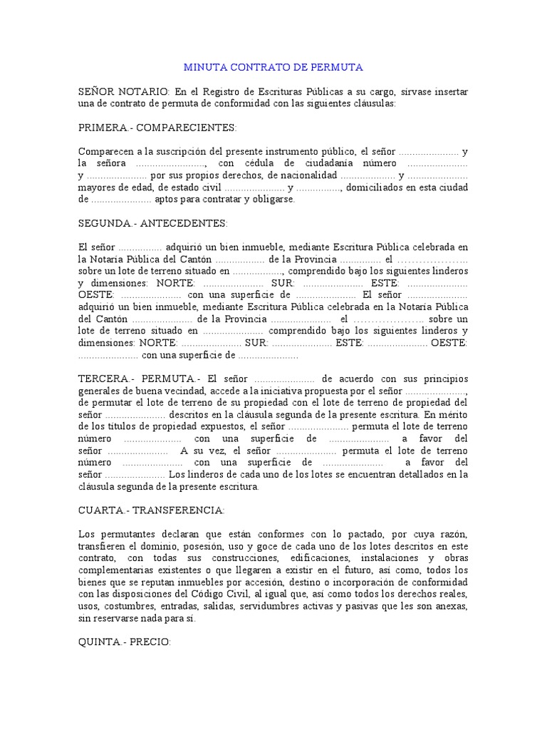 Minuta Contrato de Permuta | PDF