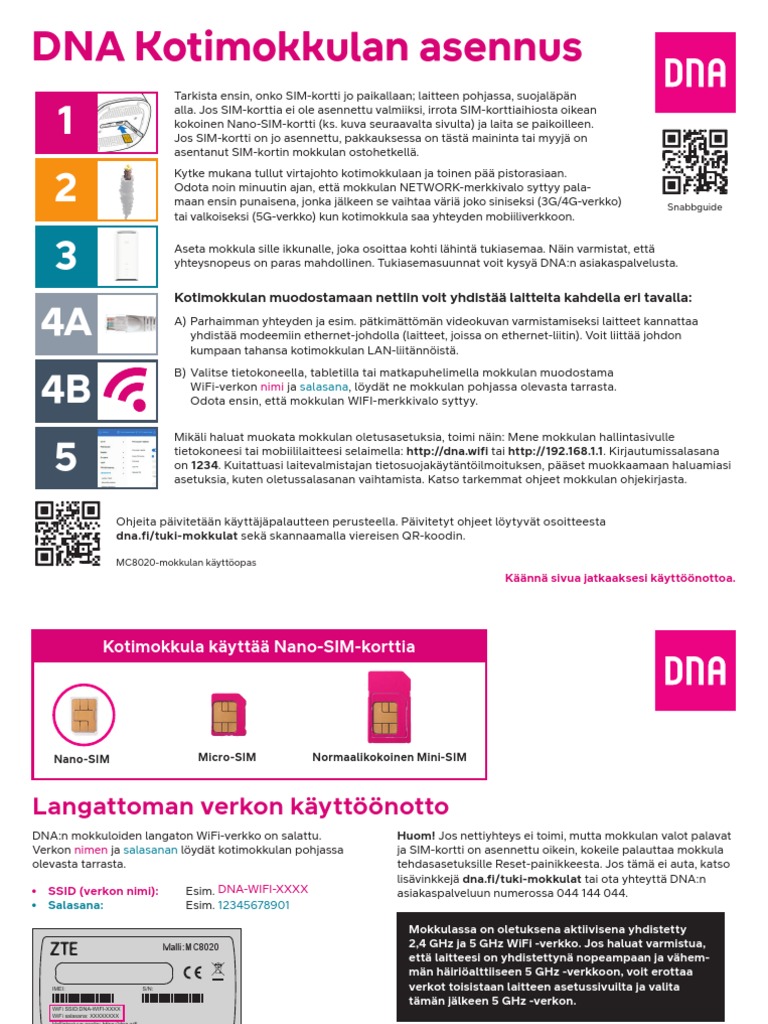 DNA Kotimokkula 5G WiFi MC8020 Pikaopas | PDF