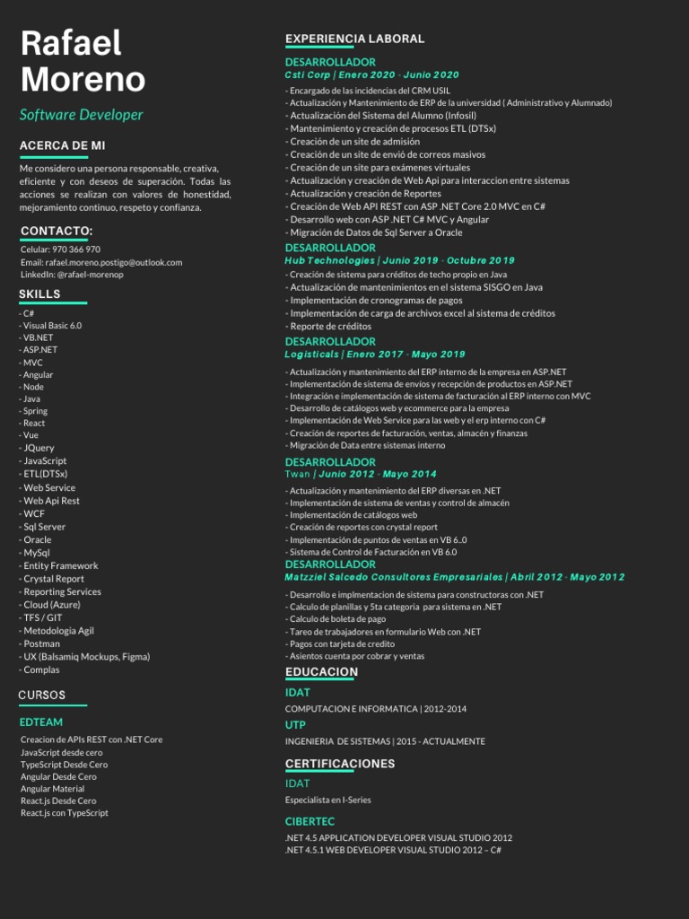 Developer - Rafael Moreno Postigo | PDF | Planificación de recursos empresariales | Tecnologías ...