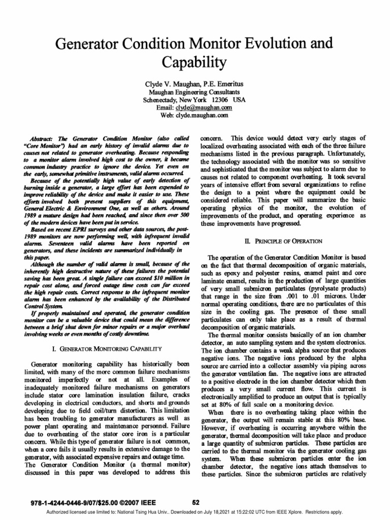 Generator Condition Monitor Evolution and Capability | PDF