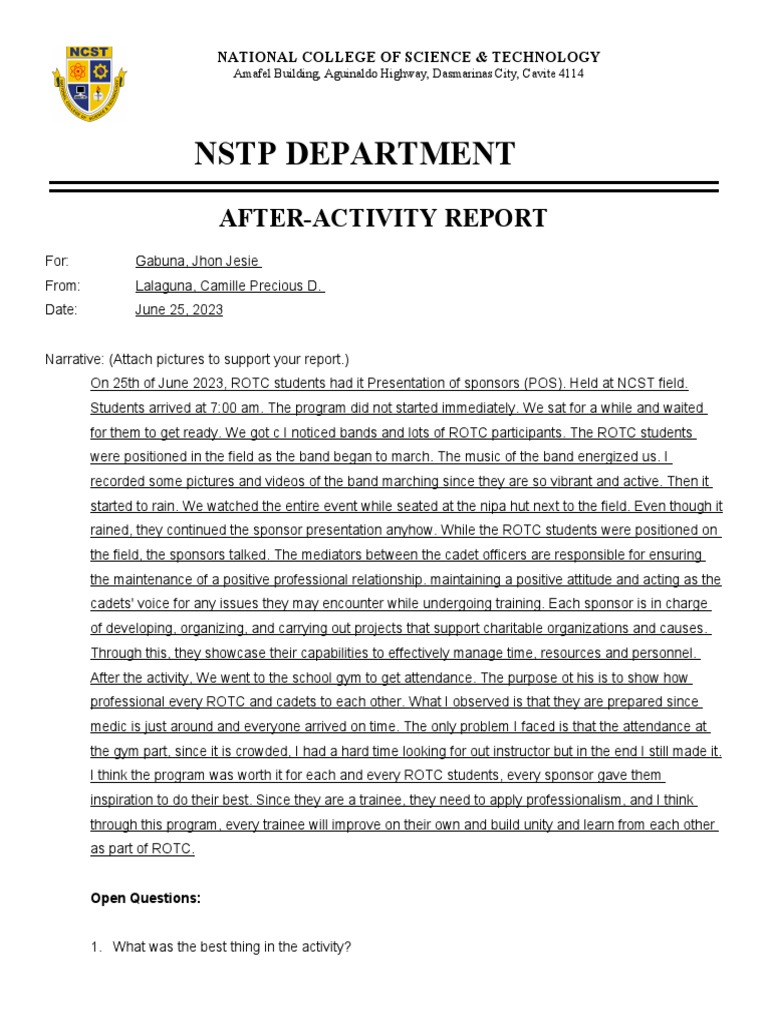 NSTP Activity Report 1 | PDF