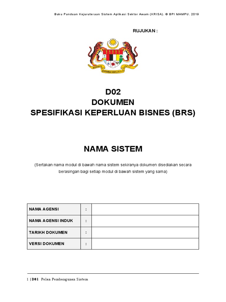 D02 Dokumen Spesifikasi Keperluan Bisnes (BRS) : Rujukan | PDF