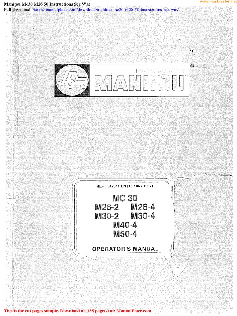 Manitou Mc30 m26 50 Instructions Sec Wat | PDF