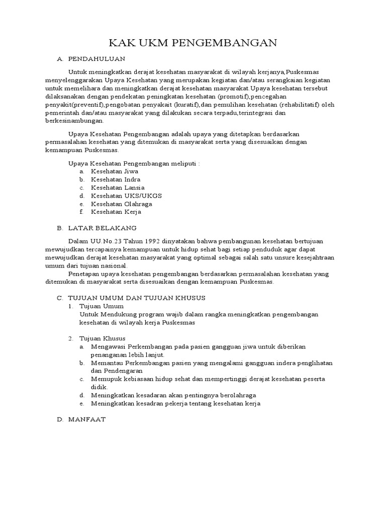KAK UKM Pengembangan | PDF | Pengembangan Diri | Kesehatan Holistik