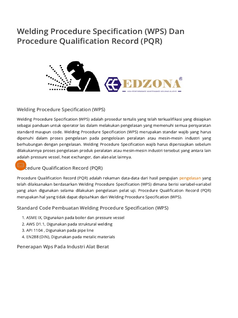 Welding Procedure Specification (WPS) Dan Procedure Qualification Record (PQR) | PDF