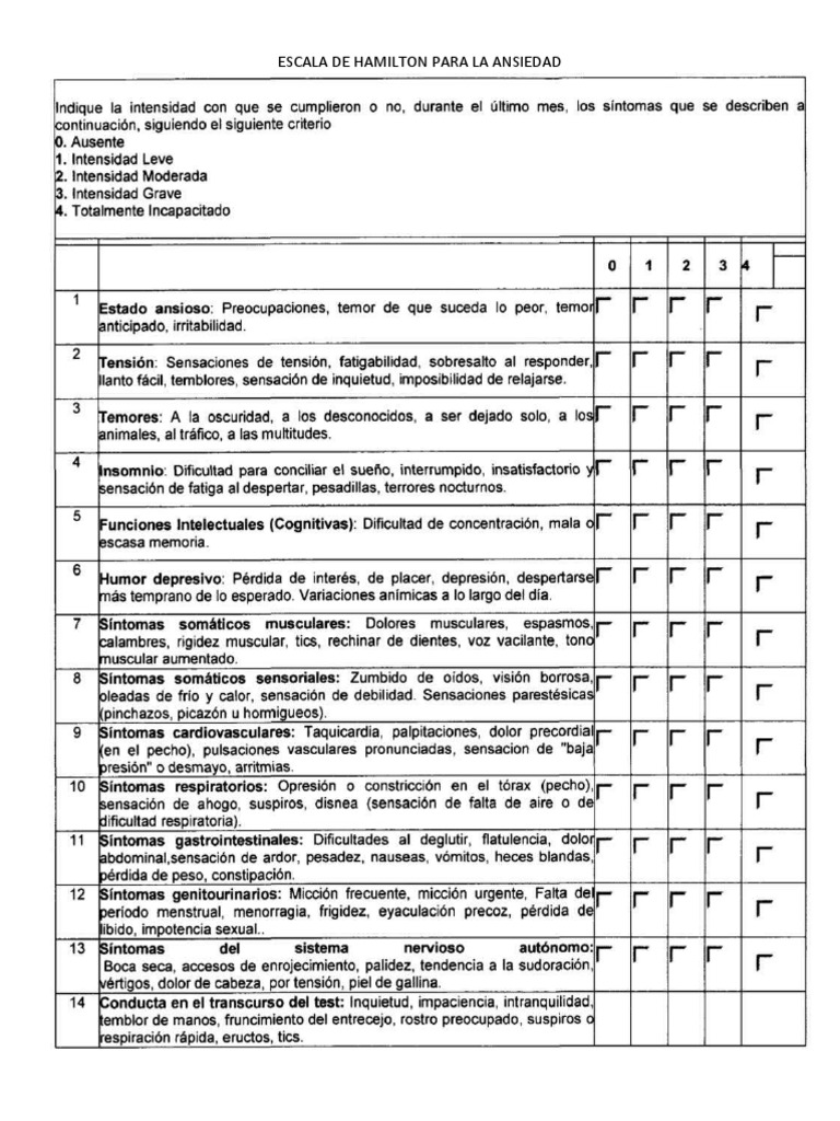 Escala de Hamilton para La Ansiedad | PDF