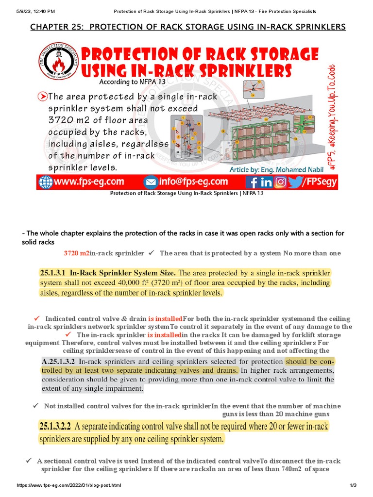 Protection of Rack Storage Using In-Rack Sprinklers - NFPA 13 - Fire ...
