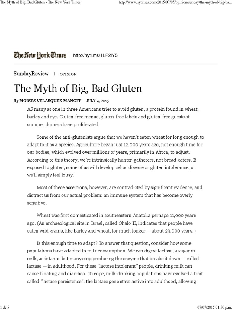 The Myth of Big, Bad Gluten - The New York Times | PDF | Gluten ...