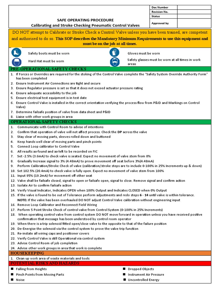 SOP WI Pneumatic Control Valves - Calibrating Stroke Check | PDF