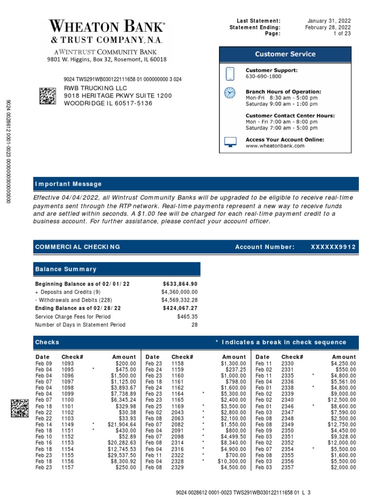 RWB Trucking LLC Account Statement | PDF | Debits And Credits | Fee