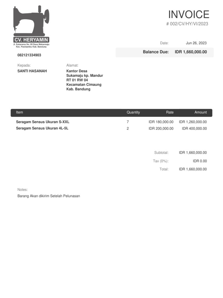 Contoh Invoice Pdf