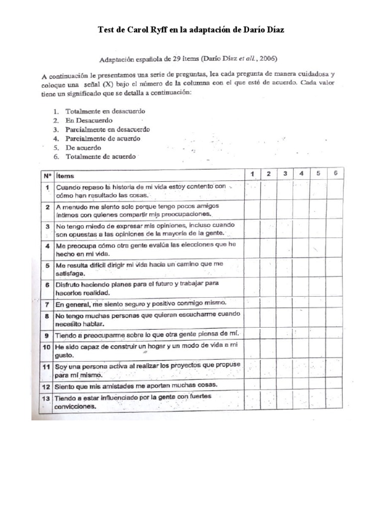 Test de Carol Ryff en La Adaptación de Darío Díaz | PDF