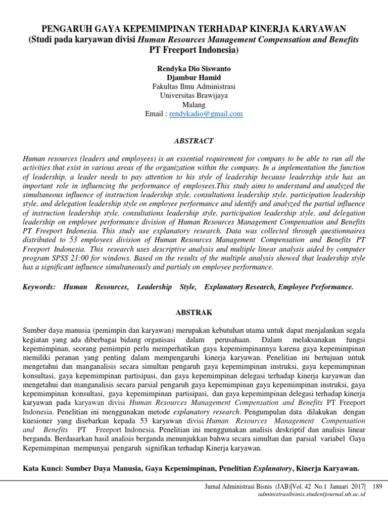 Pengaruh Gaya Kepemimpinan Terhadap Kine | PDF