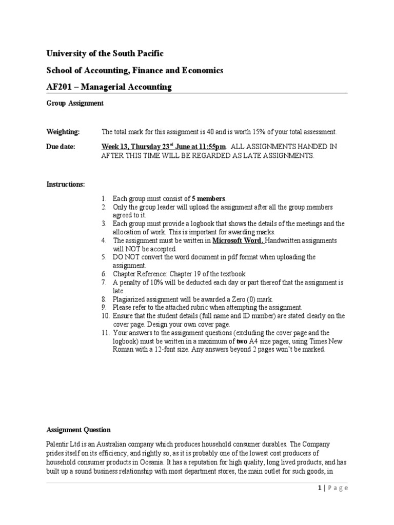Af201 Group Assignment | PDF