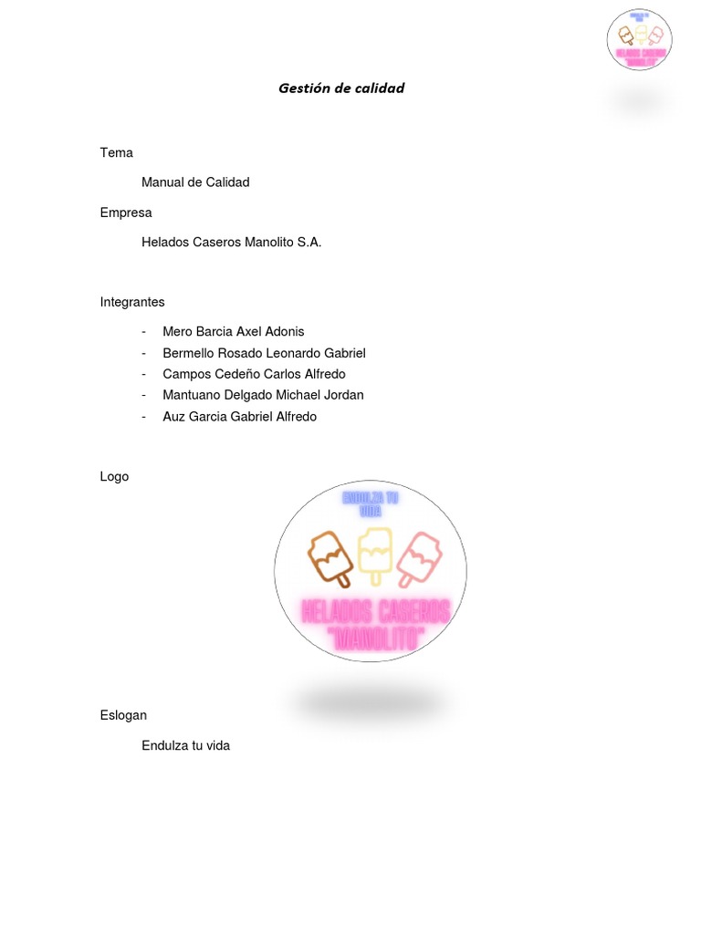 Manual de Calidad Heladería | PDF | Calidad (comercial) | Sistema de ...