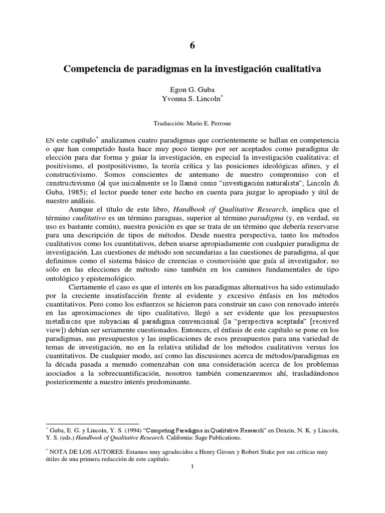 GUBA y LINCOLN Paradigmas de Investigación | PDF | Paradigma | Realismo ...