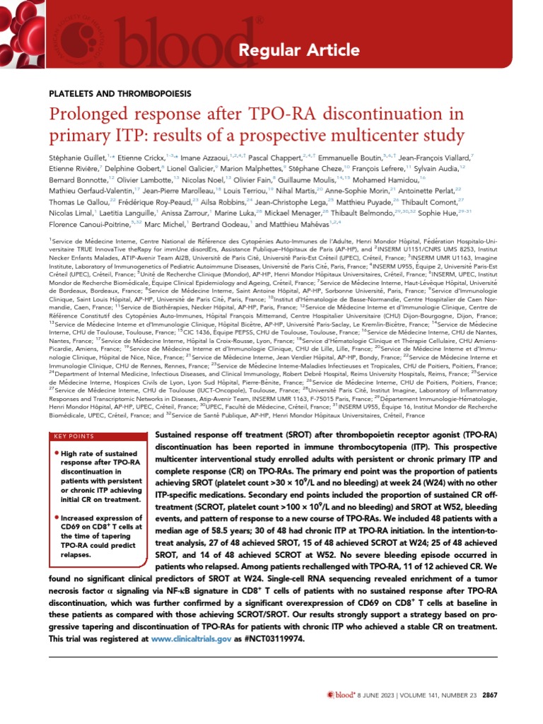 Prolonged Response After TPO-RA Discontinuation in Primary ITP - Results of A Prospective ...