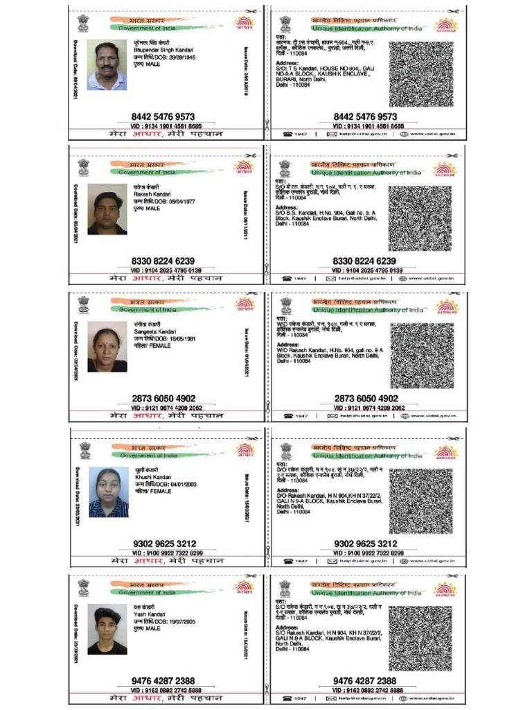 Bs Kandari Family Adhar Card | PDF