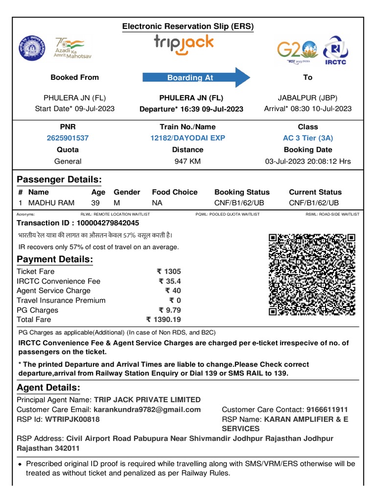 Passenger Details:: Electronic Reservation Slip (ERS) | Download Free ...