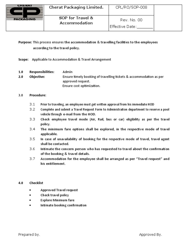 Sop For Travel & Accommodation | PDF