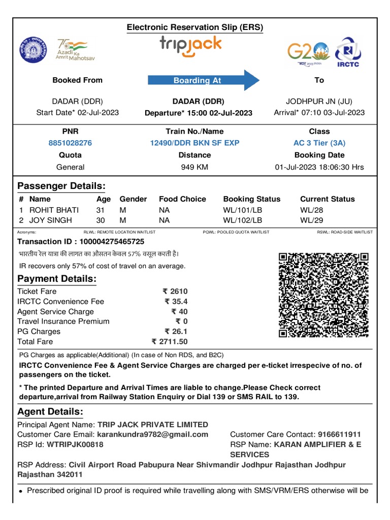 Passenger Details:: Electronic Reservation Slip (ERS) | PDF | Identity ...