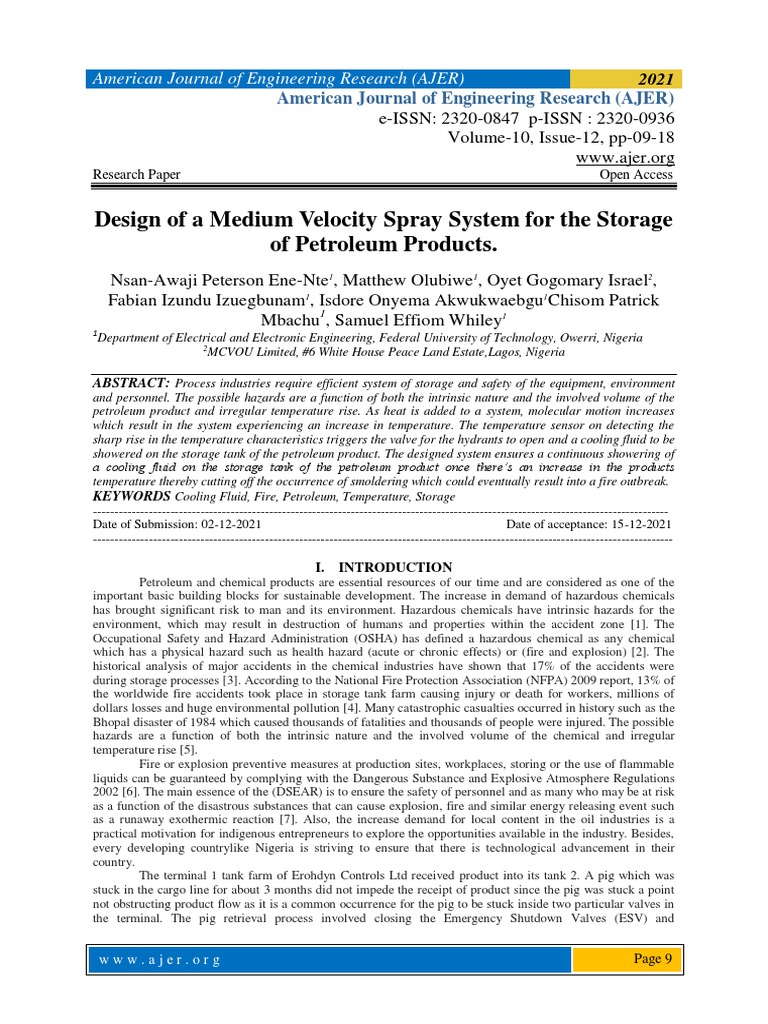 Design of A Medium Velocity Spray System For The Storage of Petroleum ...