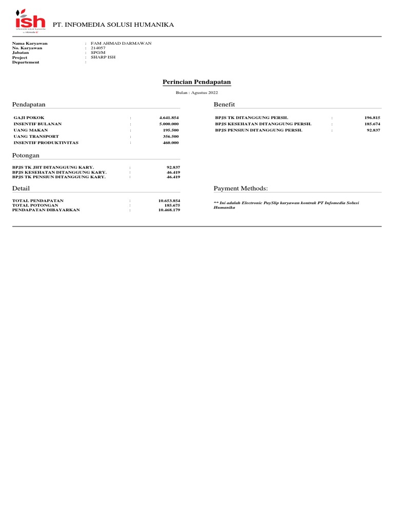 Payslip 2022-08 214057 | PDF