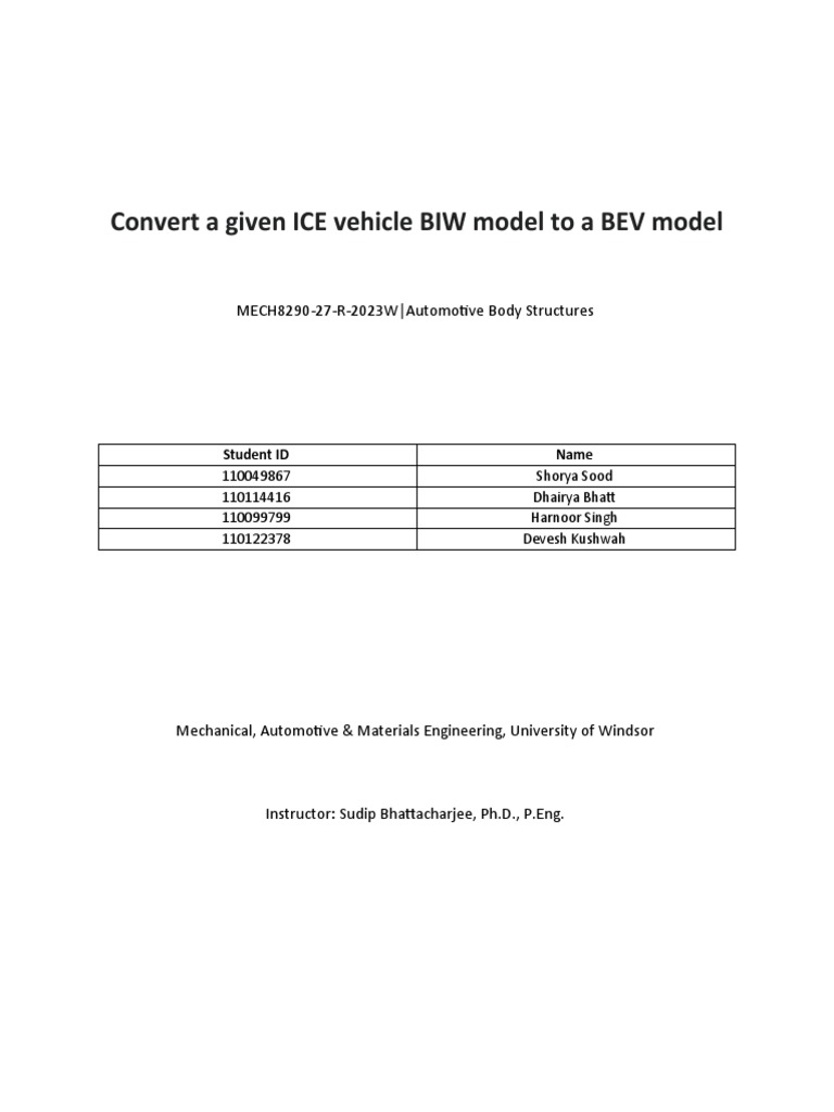 Convert A Given ICE Vehicle BIW Model To A BEV Model | PDF
