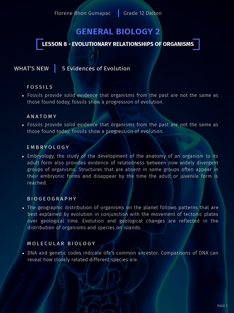 LESSON 8 - Evolutionary Relationships of Organisms | PDF | Homo | Hominini
