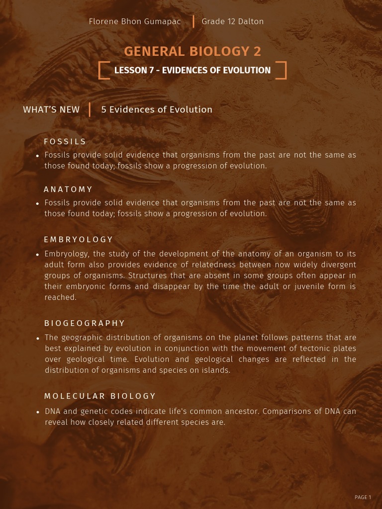 LESSON 7 - Evidences of Evolution | PDF | Evolution | Fossil