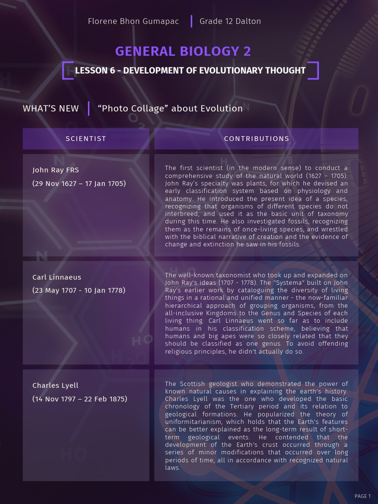 LESSON 6 - Development of Evolutionary Thought | PDF | Evolution | Taxonomy (Biology)