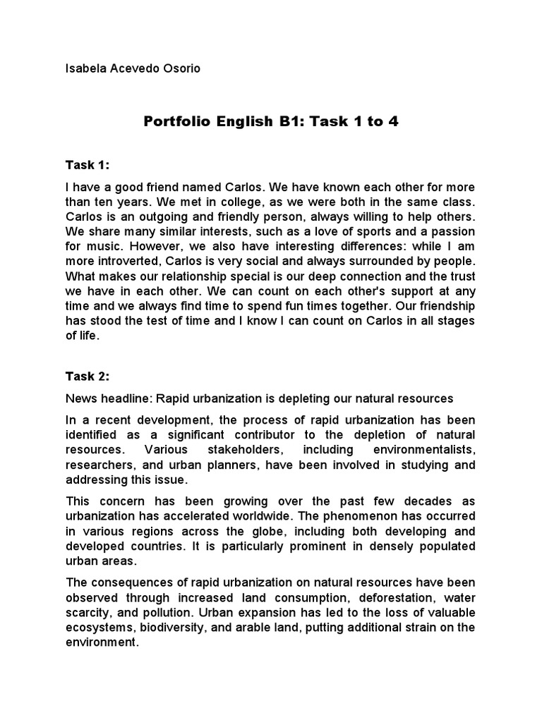 Portfolio English B1 - Task 1 To 4 | PDF