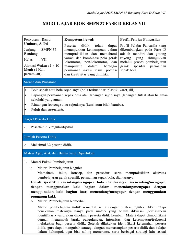 Modul Ajar Sepak Bola | PDF