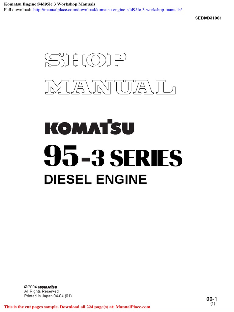 Komatsu Engine S4d95le 3 Workshop Manuals | PDF | Pipe (Fluid ...